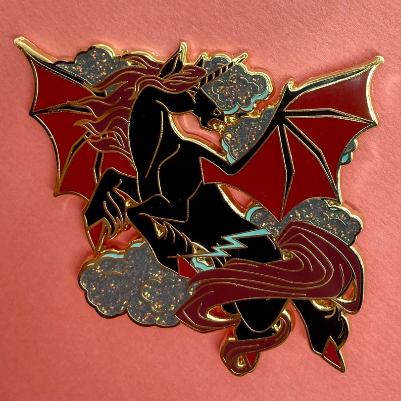 Black Bat Winged Pegasus Enamel Pin - Etsy