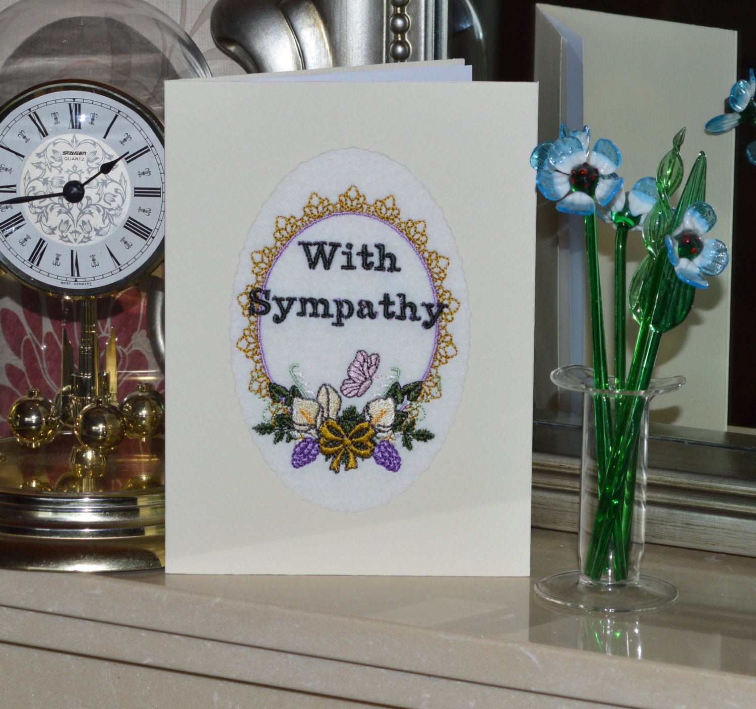 Machine Embroidered Hand Finished Sympathy Card ' With Deepest Sympathy ...