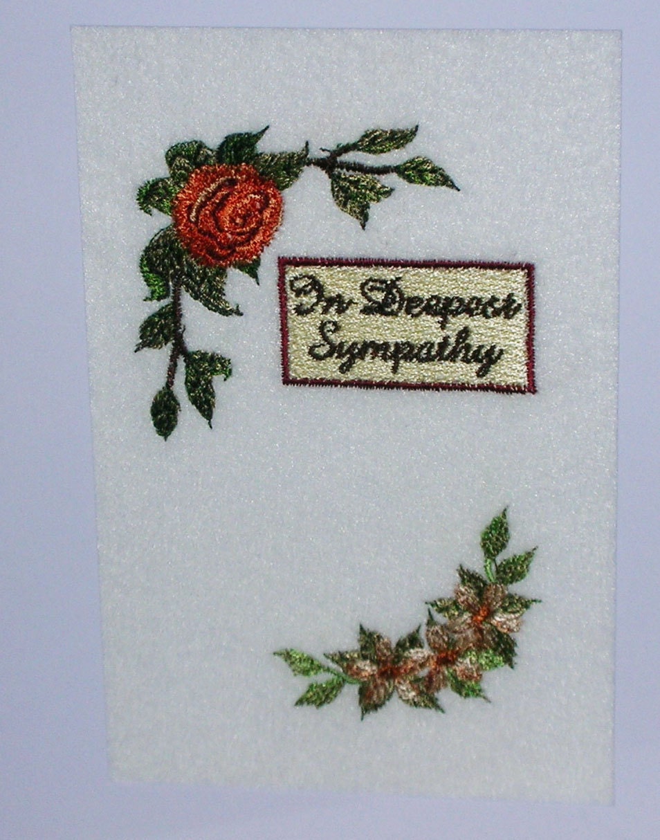 A New Machine Embroidered Hand Finished Sympathy Card Roses . - Etsy