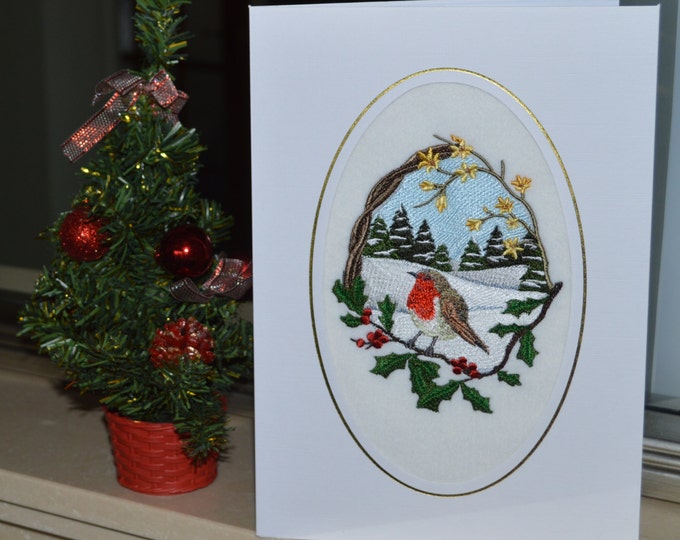 Hand Stitched Christmas Tree Note Card, Beautiful Embroidered Christmas ...
