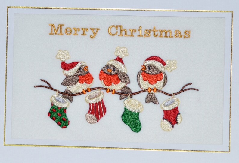 A Large machine embroidered hand finished christmas card | Etsy