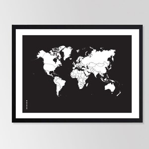 World Map, A1 Poster Printable, Instant Digital Download - Black Modern ...