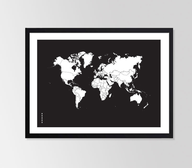 World Map, A1 Poster Printable, Instant Digital Download - Black Modern ...