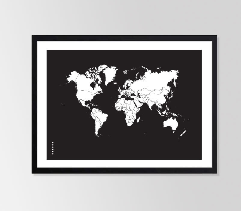 World Map, A1 Poster Printable, Instant Digital Download Black Modern ...