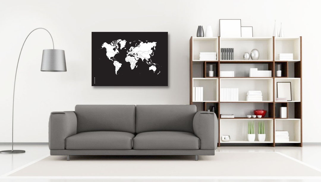 World Map, A1 Poster Printable, Instant Digital Download - Black Modern ...