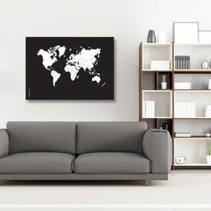 World Map, A1 Poster Printable, Instant Digital Download - Black Modern ...