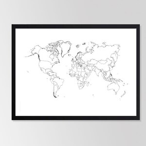 World Map, A1 Poster Printable, Instant Digital Download - White Modern ...