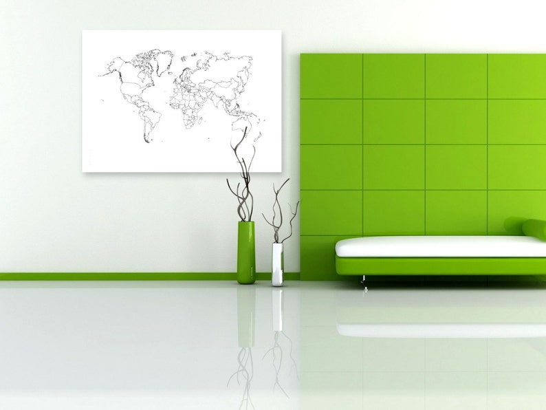 World Map, A1 Poster Printable, Instant Digital Download - White Modern ...