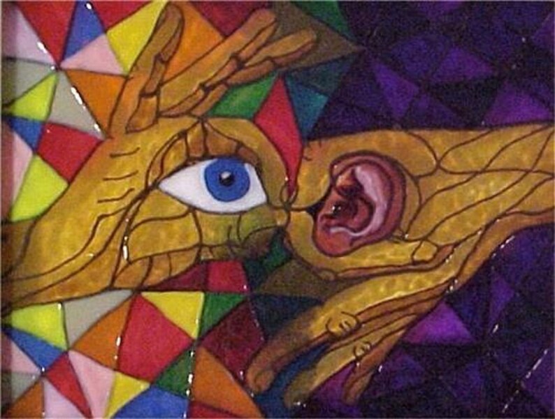 ASL Interpret Hand Painted Stained Glass Art Panel Framed Lexan 8x10 ...