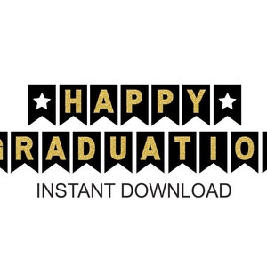 Happy Graduation Banner Printable / Black and Gold Graduation Banner ...