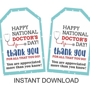 Doctor's Day Tag Printable / National Doctor's Day Gift Tag / Happy ...