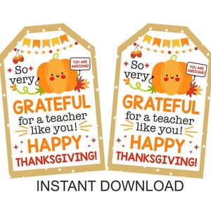 Thankful for Teacher Tags Printable / Thanksgiving Teacher Tags ...