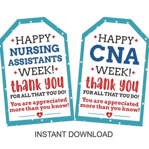 CNA Week Tags Printable / Happy Cna Week Gift Tags / Nursing Assistant ...