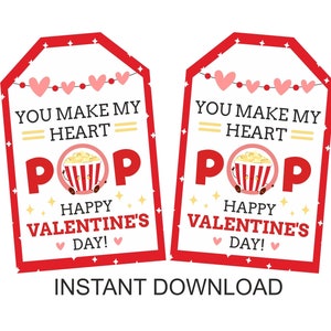 Valentines Day Popcorn Gift Tags Printable / Valentine Popcorn Tag ...