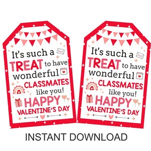Valentine Classmate Gift Tag Printable / Valentine Classroom Treat Tag ...