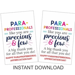 Paraprofessional Day Gift Tag Printable / Paraprofessionals Thank You ...