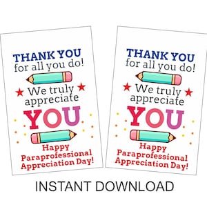 Paraprofessional Gift Tag Printable / Paraprofessional Appreciation ...