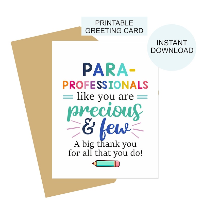 Paraprofessionals Thank You Card - Etsy