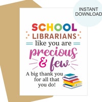 Teacher Appreciation Gift, Printable School Librarian Day Card, End of ...
