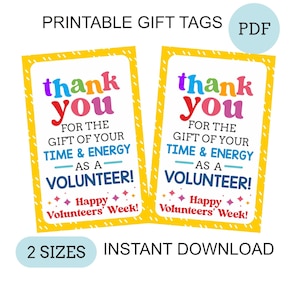 Volunteer Gift Tags Printable / Volunteer Tags / PDF - Etsy
