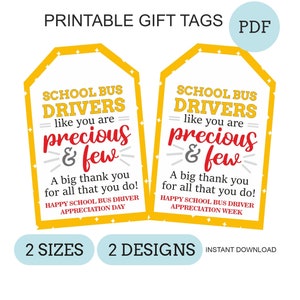 School Bus Driver Appreciation Day Gift Tags Printable / School Bus ...