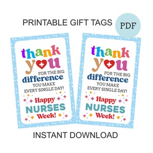 Nurses Week Tags Printable / Nurse Week Thank You Tags / Nurse ...