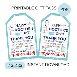 Doctor's Day Tags Printable / Doctor's Day Appreciation Tags / Doctor ...