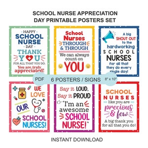 School Nurse Day Signs Set of 6 Printable / School Nurse Appreciation ...