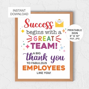 Employee Thank You Sign Printable / Employee Thank You Poster ...