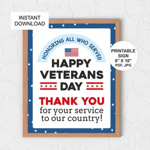 Veterans Day Sign Printable / Veterans Day Poster / Thank You Veterans ...