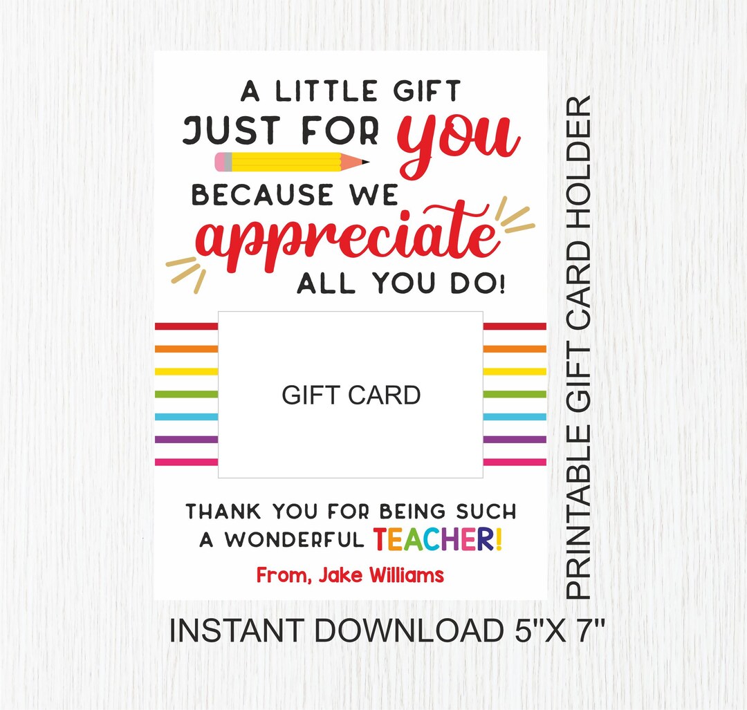 Editable Teacher Appreciation Gift Card Holder Printable / Teacher ...
