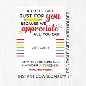 Editable Teacher Appreciation Gift Card Holder Printable / Teacher ...