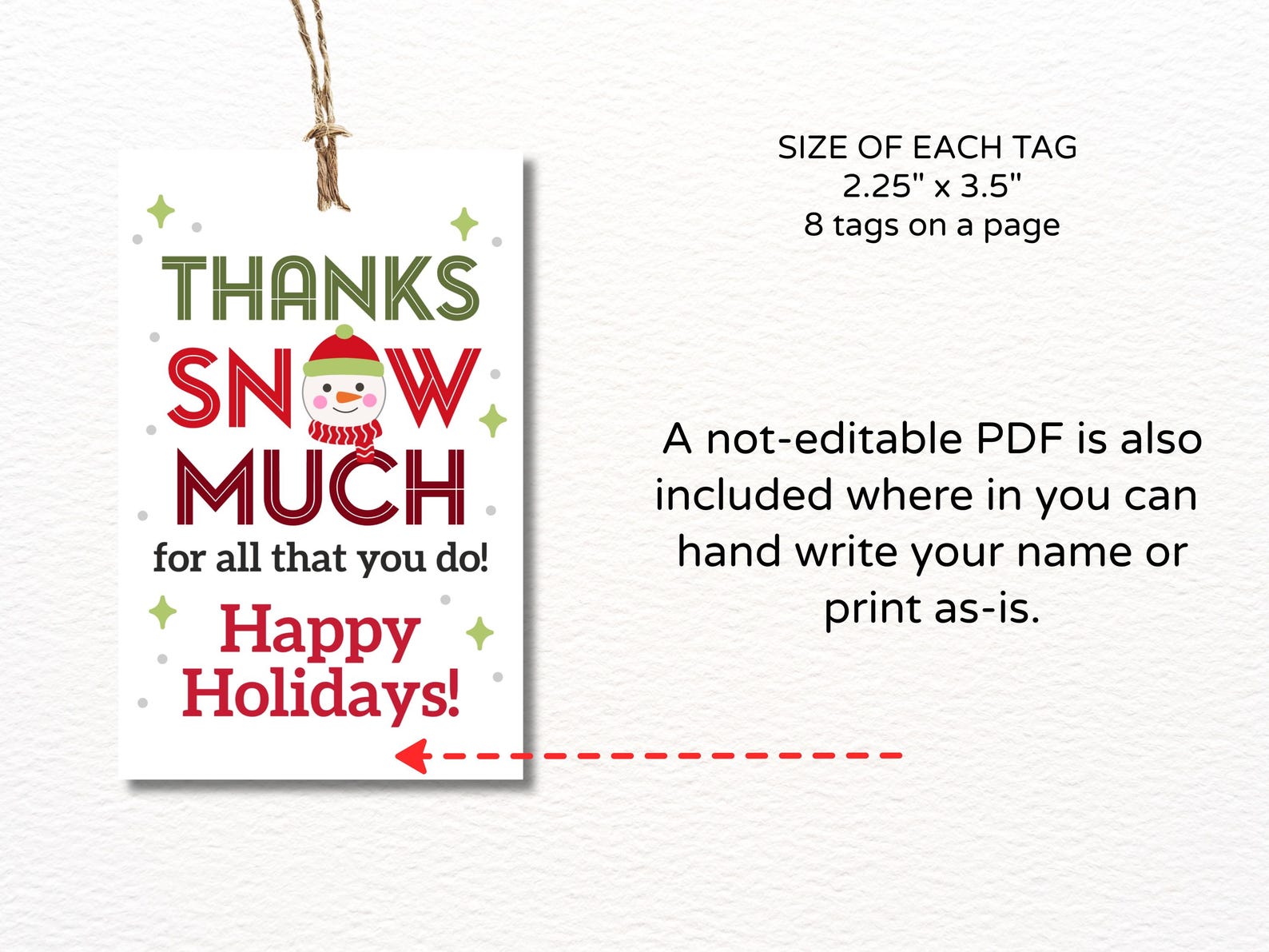 Thanks Snow Much Tag Printable / Thanks Snow Much for All You Do ...