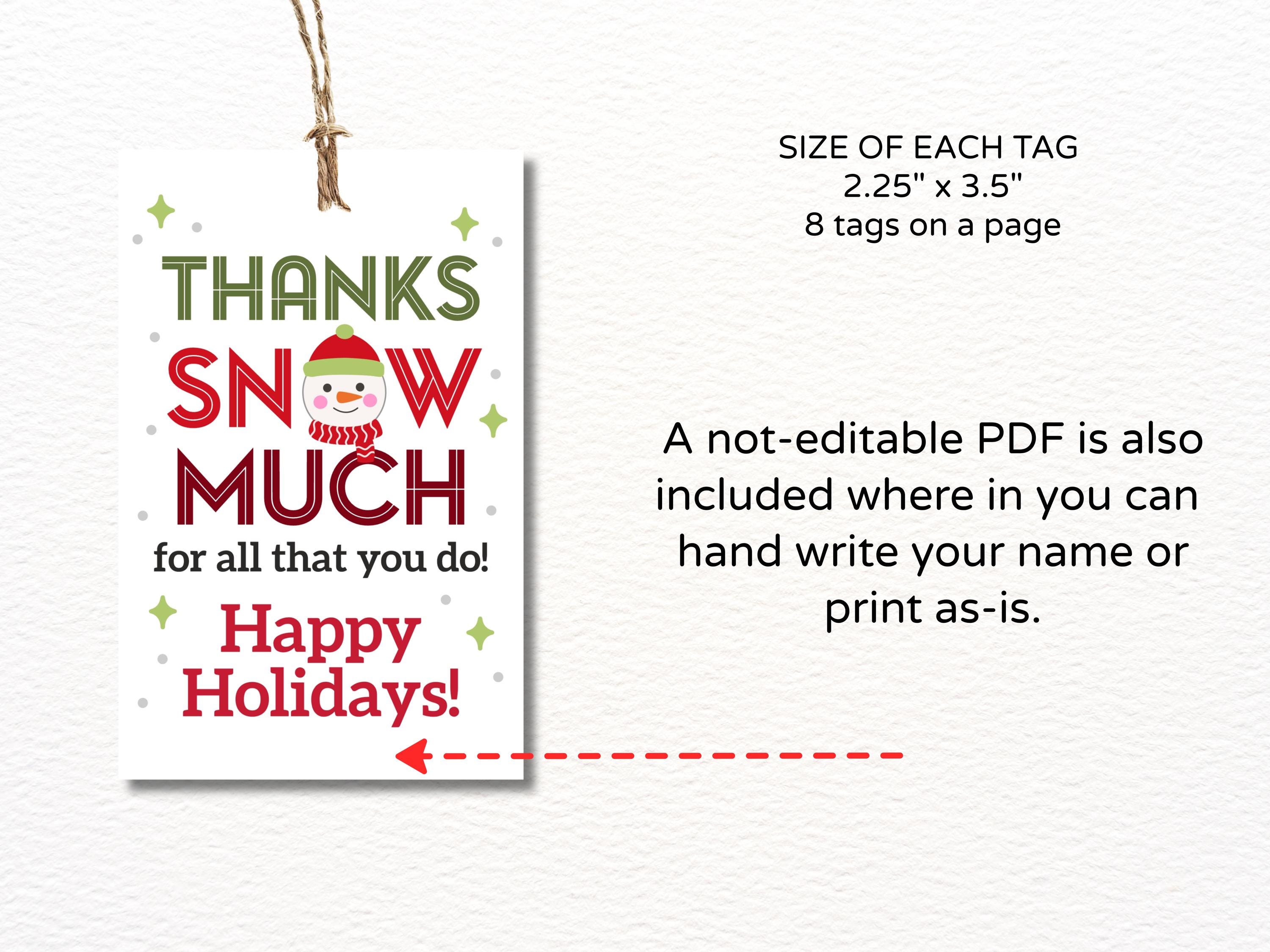 Thanks Snow Much Tag Printable / Thanks Snow Much for All You Do ...