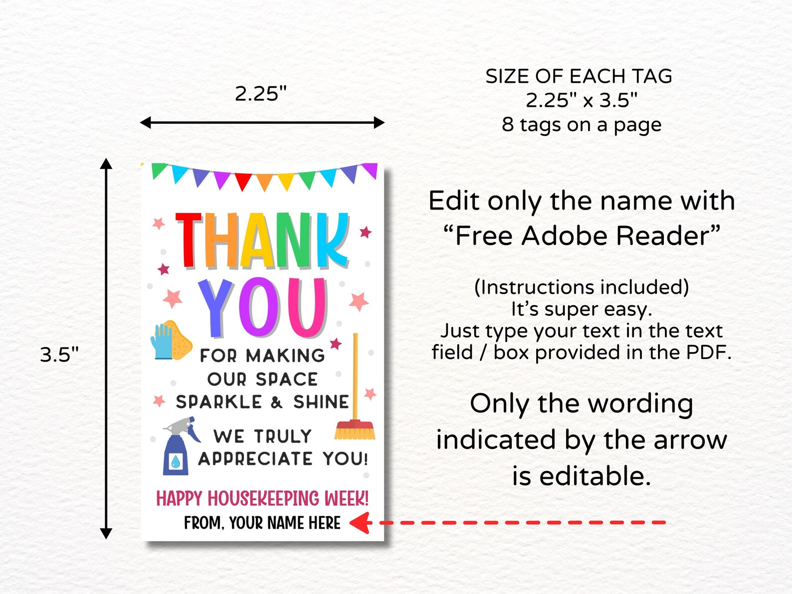 Housekeeping Week Tag Printable / Housekeeping Appreciation Week Tags ...