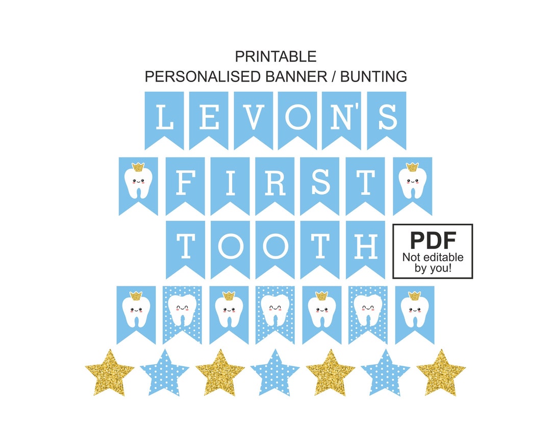 Personalised First Tooth Banner Printable / Personalized First Tooth ...