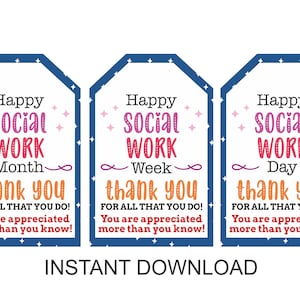 Social Worker Week Tag Printable / Social Work Month Tag / Social ...