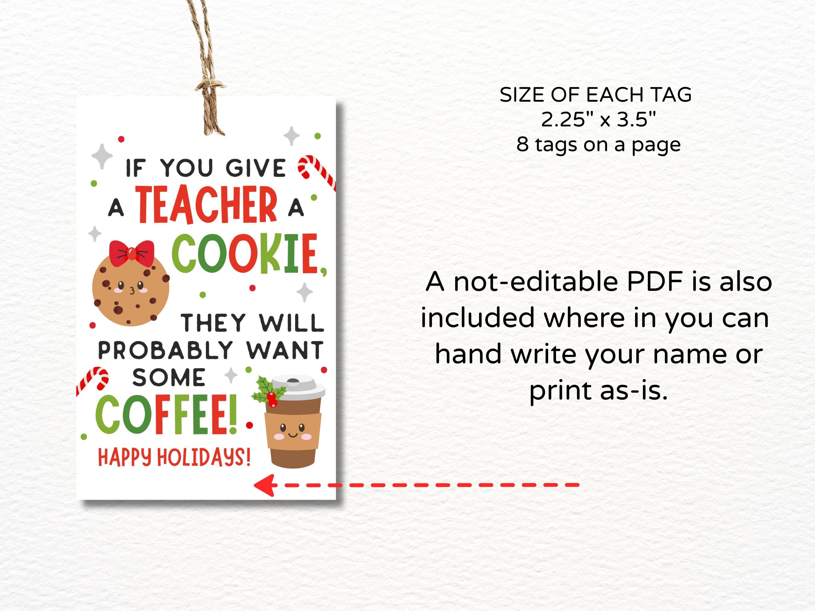 Christmas Teacher Cookie Coffee Tag / Christmas Teacher Gift Tags ...