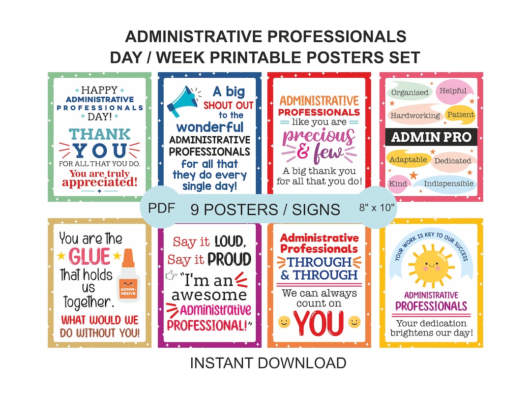 Administrative Professionals Day Signs Set of 9 Printable / Admins Day ...