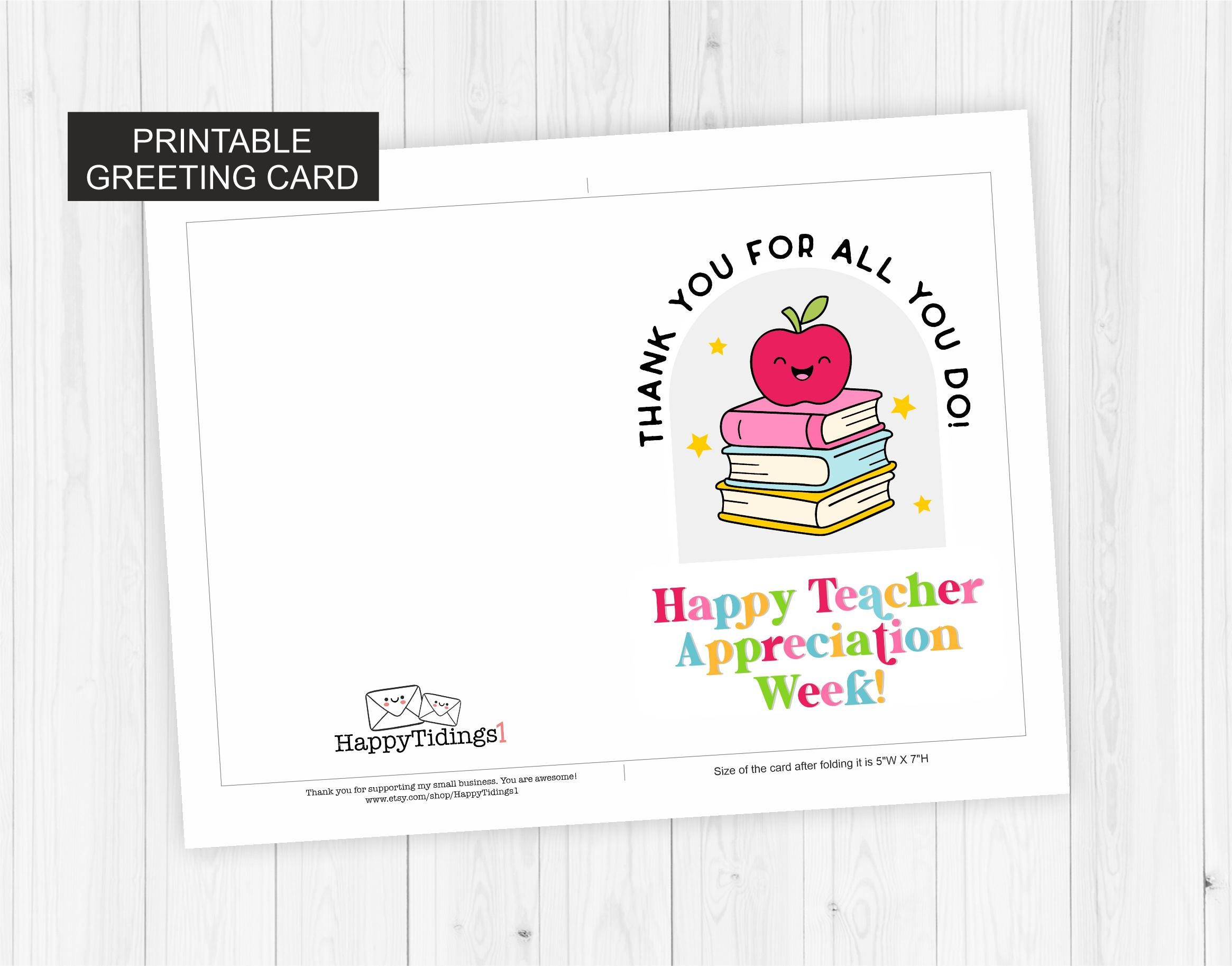 Teacher Appreciation Week Card Printable / Teacher Thank You Card ...