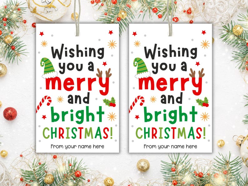 Merry and Bright Christmas Tag Printable / Wishing You a Merry and ...