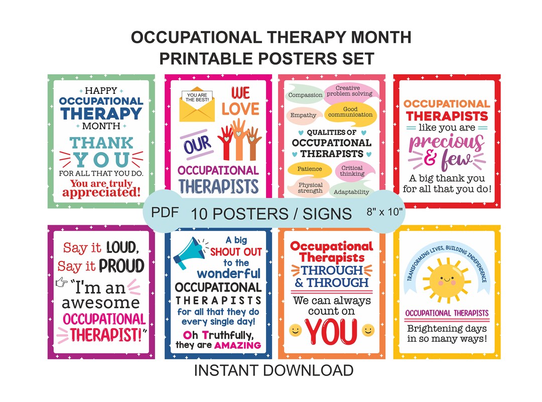 OT Month Signs Set of 10 Printable / OT Month Posters / OT Month Gifts ...
