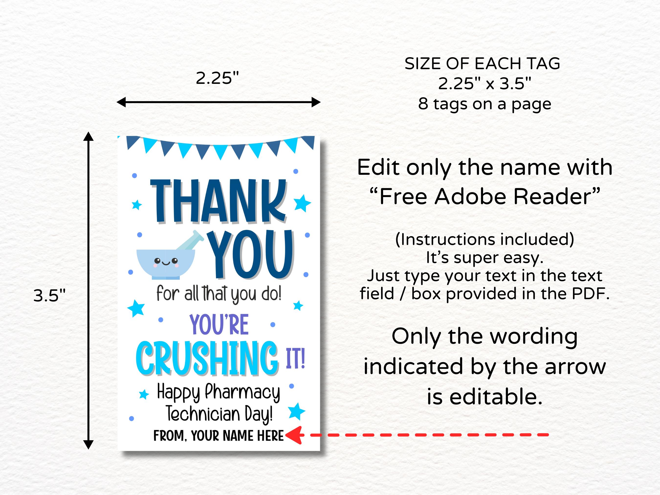 Pharmacy Tech Gift Tags Printable / Pharmacy Technician Day Tag ...