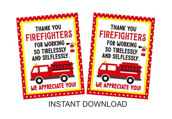 Firefighter Appreciation Tag Printable / Firefighter Thank You - Etsy