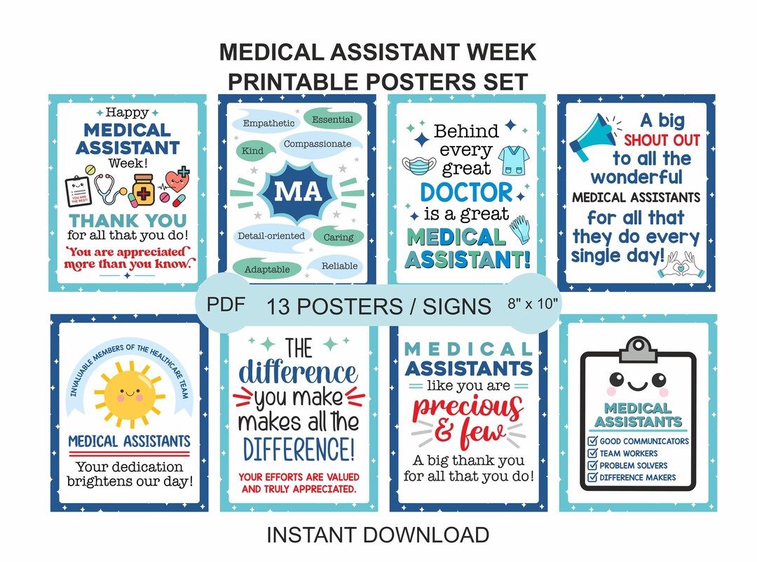 Blue Medical Assistant Week Posters Set of 13 Printable / MA Week Signs ...
