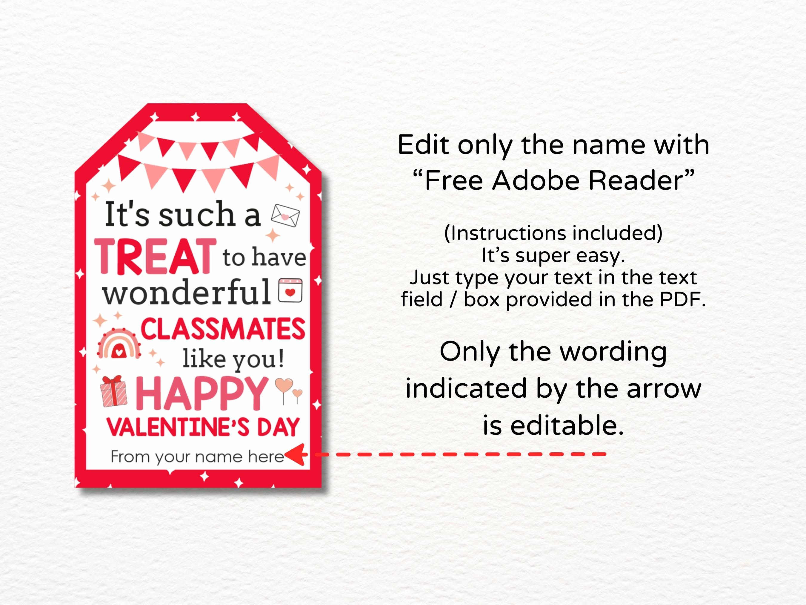 Valentine Classmate Gift Tag Printable / Valentine Classroom Treat Tag ...