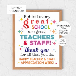 Teacher Appreciation Week Sign Printable / Teacher and Staff ...