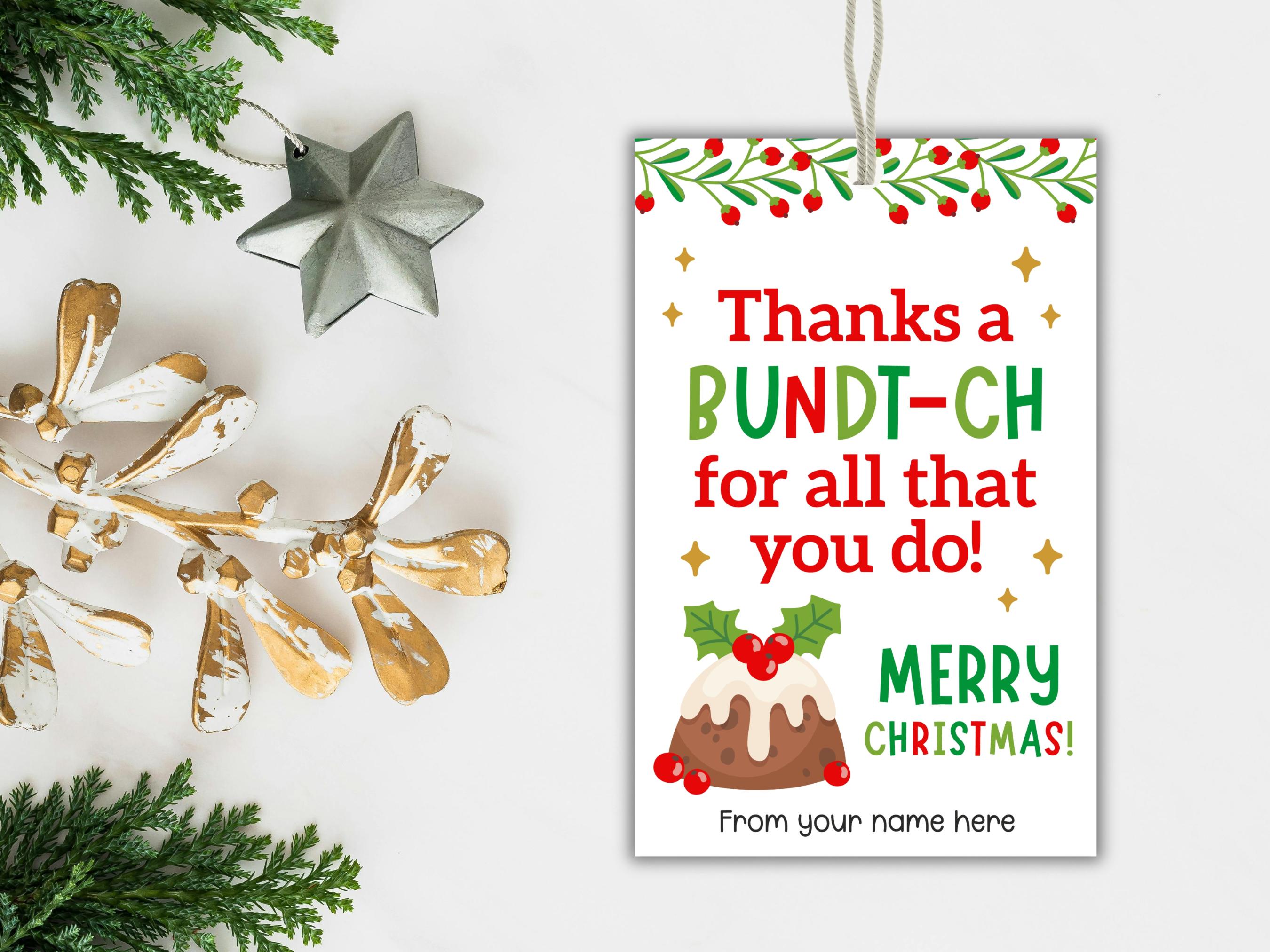 Christmas Bundt Tags Printable / Christmas Bundt Cake Tag / Bundt Thank ...