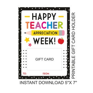 Teacher Appreciation Week Gift Card Holder Printable / Teacher ...