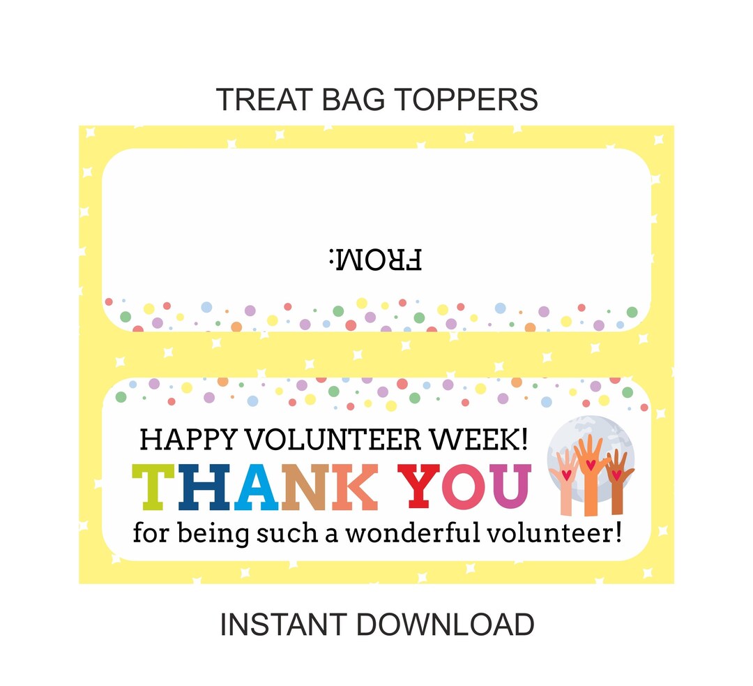 Volunteer Week Bag Toppers Printable / Volunteer Week Gifts / Volunteer ...